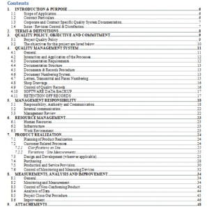 table of content project quality management plan | Project Management 123